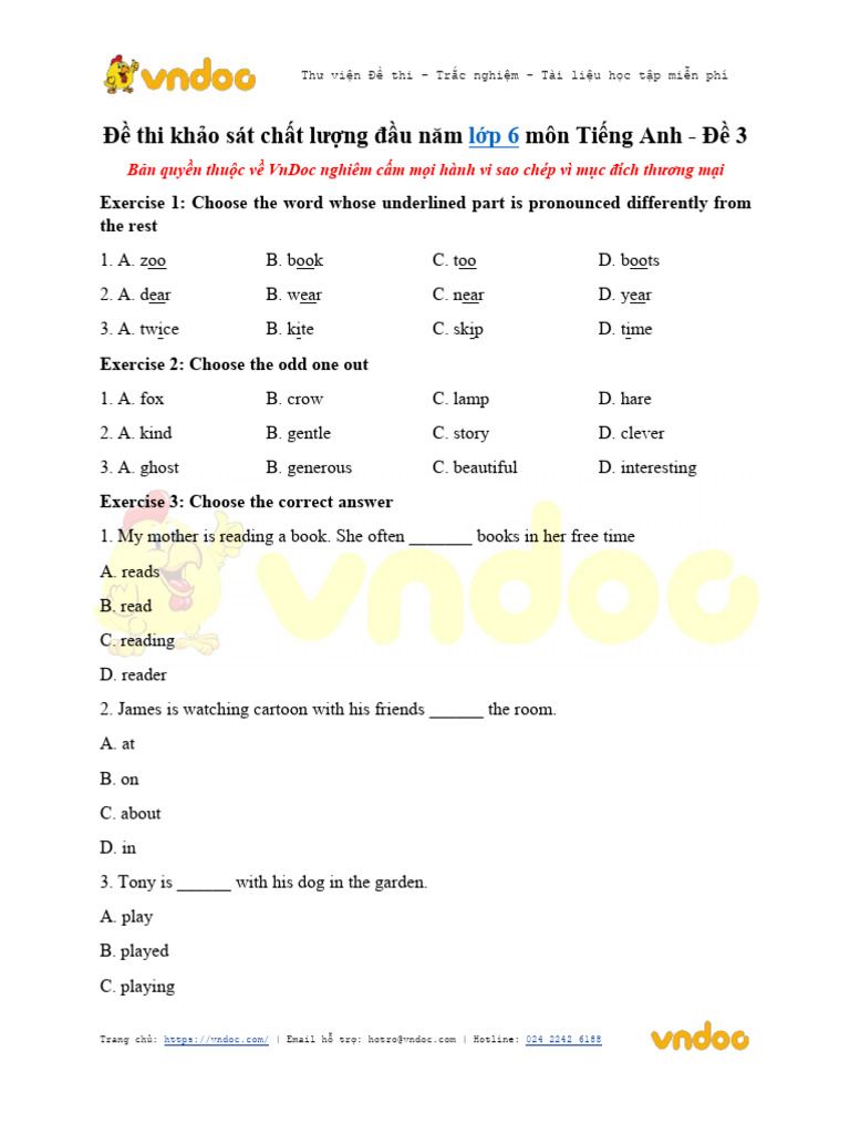 De Thi Khao Sat Chat Luong Dau Nam Lop 6 Mon Tieng Anh de 3 | PDF