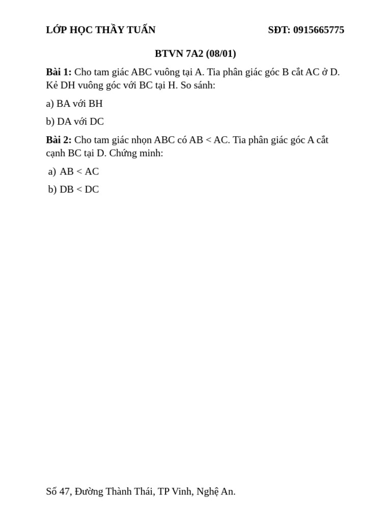 BTVN 7A2 (08 - 01) | PDF