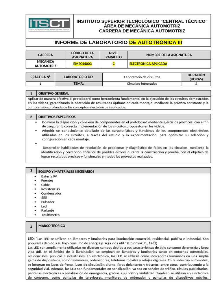 Informe de Electronica Julio Quiroz | PDF | Diodo emisor de luz | Electrónica