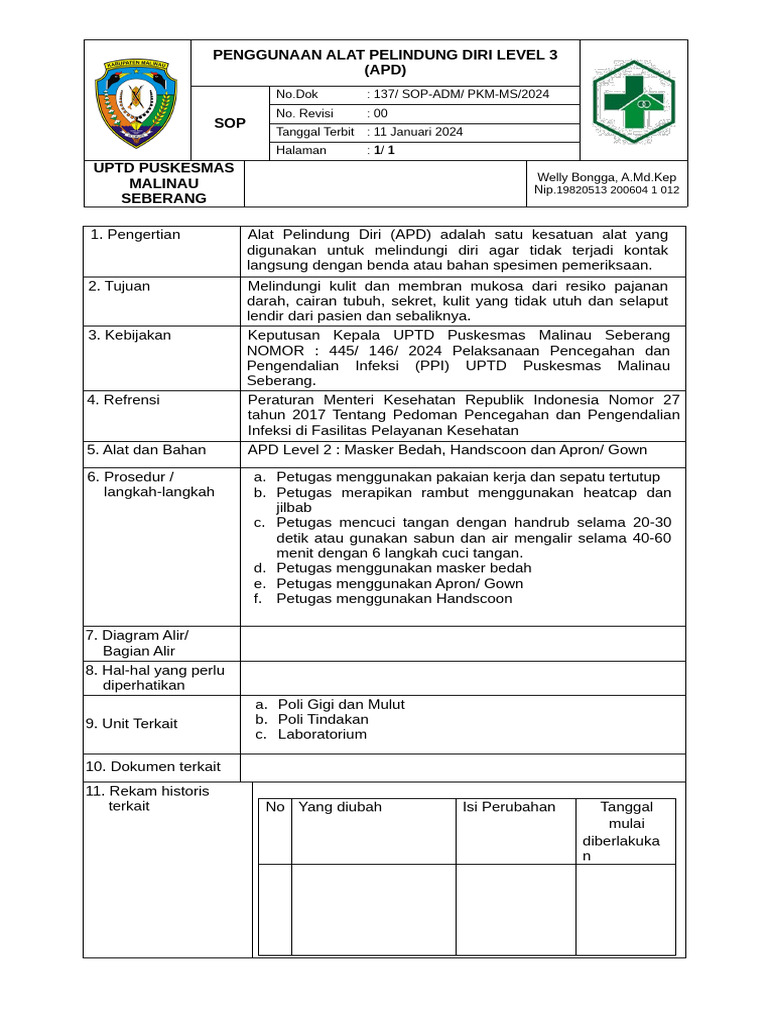 5.5.3.1 Sop Penggunaan Alat Pelindung Diri Diri Level 3 (Apd) | PDF