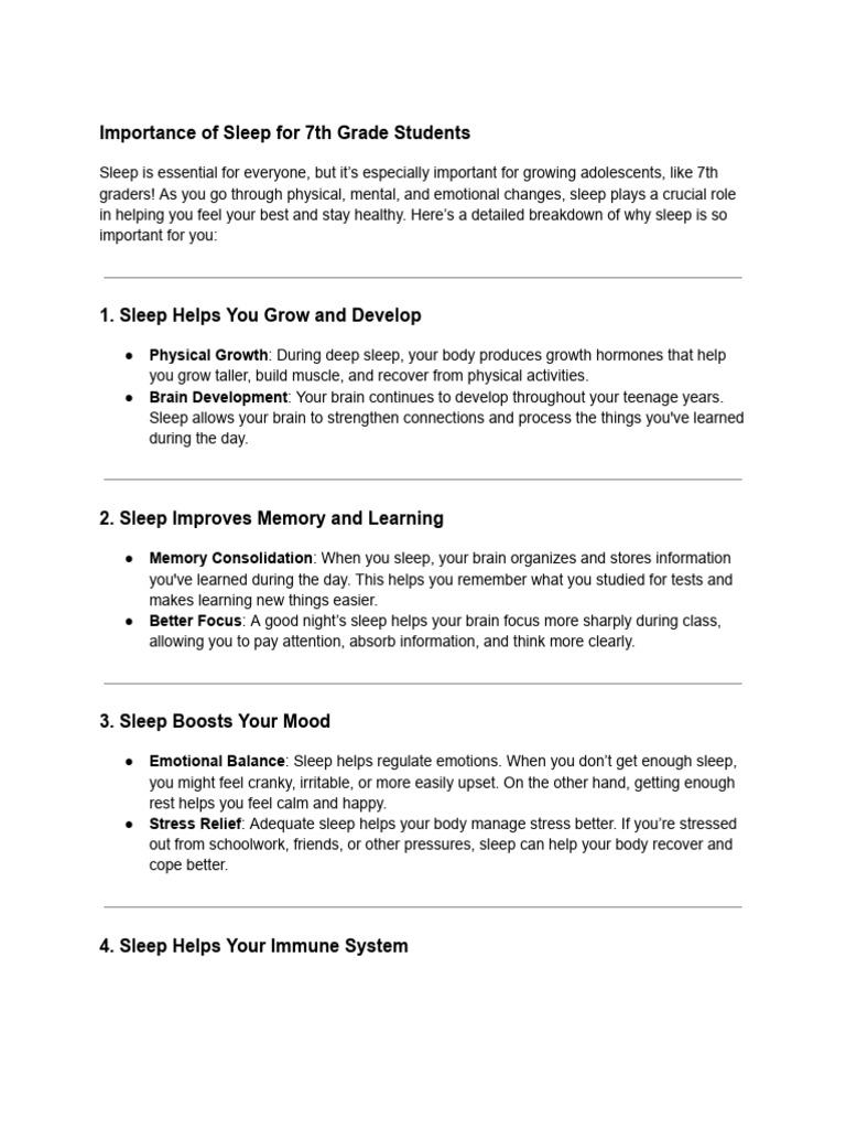 Essential Sleep Tips for 7th Graders | PDF | Sleep | Stress (Biology)