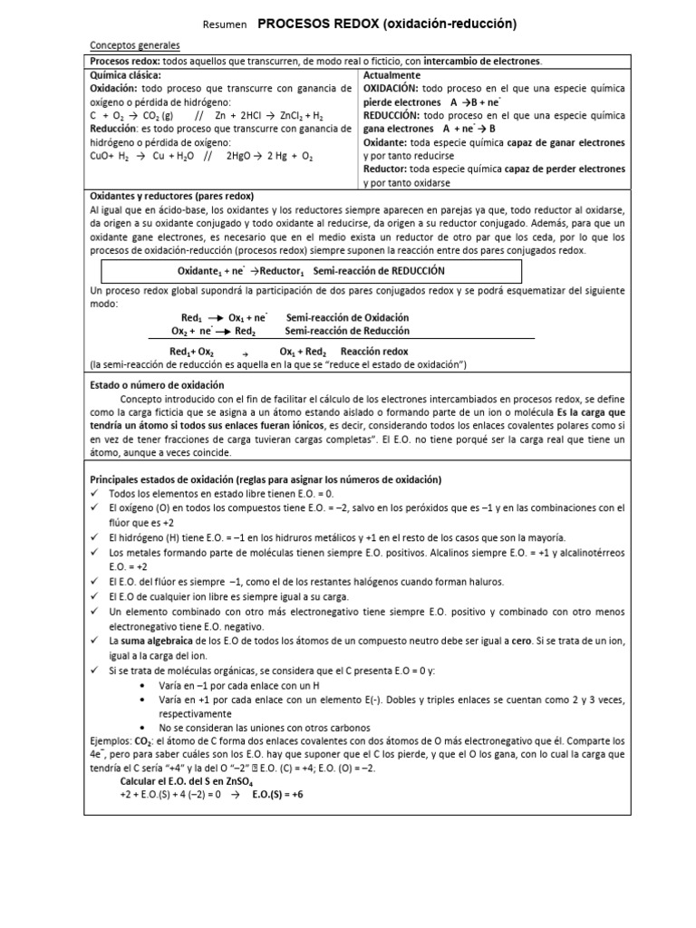 5-Procesos Redox - Resumen | PDF | Redox | Cátodo