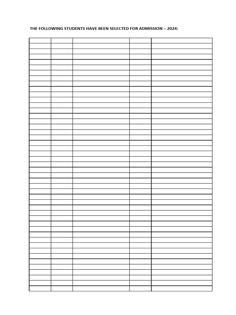 2024 Admission List for Selected Students | PDF