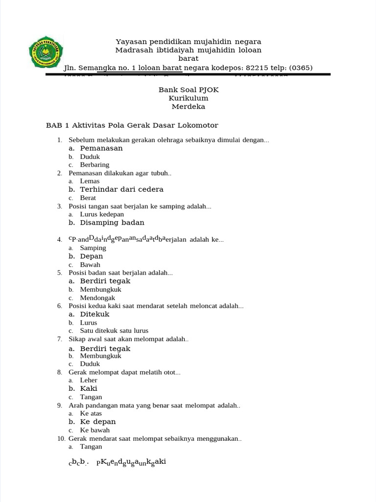 PDF Soal Pjok Kelas 1 Semester 1 Kurikulum Merdeka - Compress | PDF