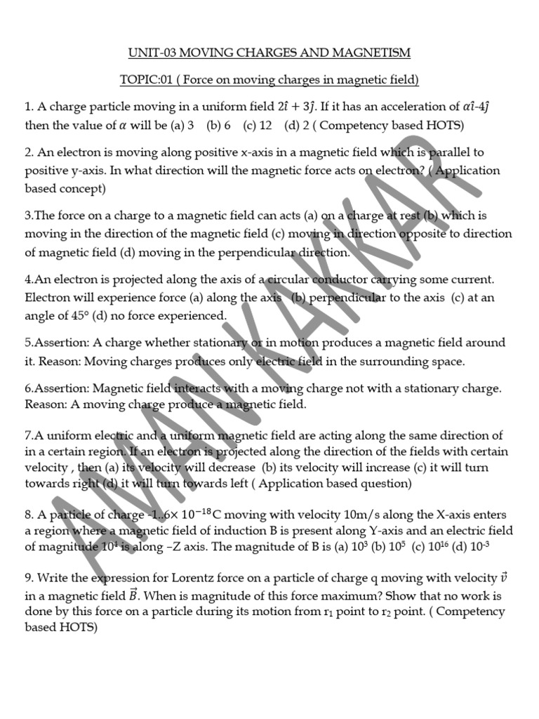 Chapter - 04 - Moving Charges and Magnetism | PDF | Magnetic Field | Electron