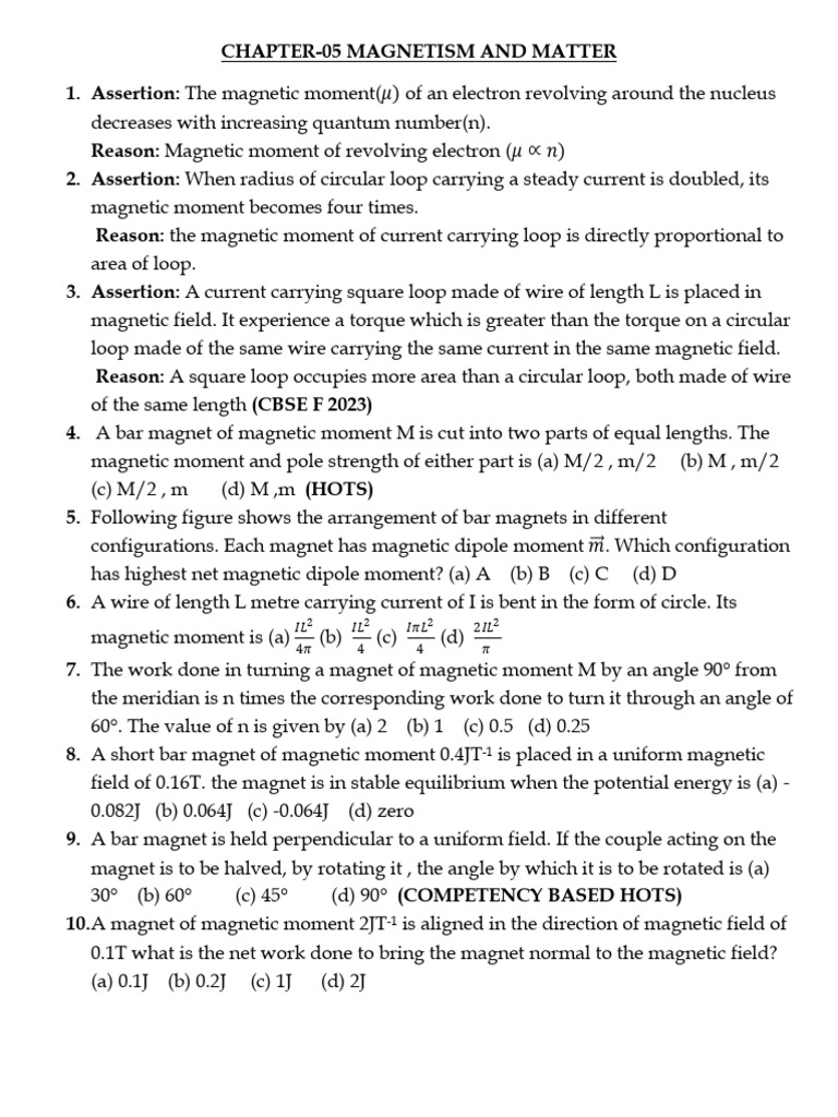 Magnetism and Matter Concepts Explained | PDF | Magnetism | Physical ...