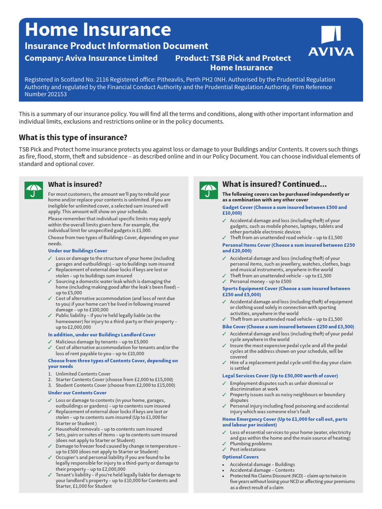 Insurance+Product+Information+Document.pdf | PDF | Home Insurance ...