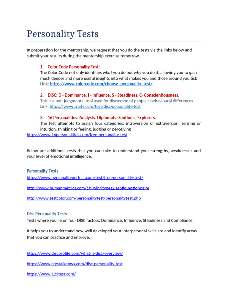 Personality Tests | PDF