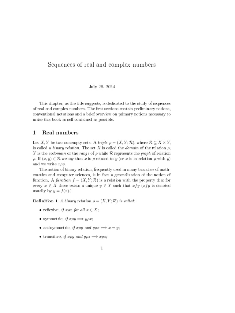 Sequences of Real and Complex Numbers Chapter I | PDF | Mathematics | Mathematical Concepts