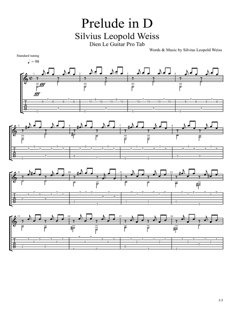 Silvius Leopold Weiss - Prelude in D - Guitar Tab | PDF | Celtic ...