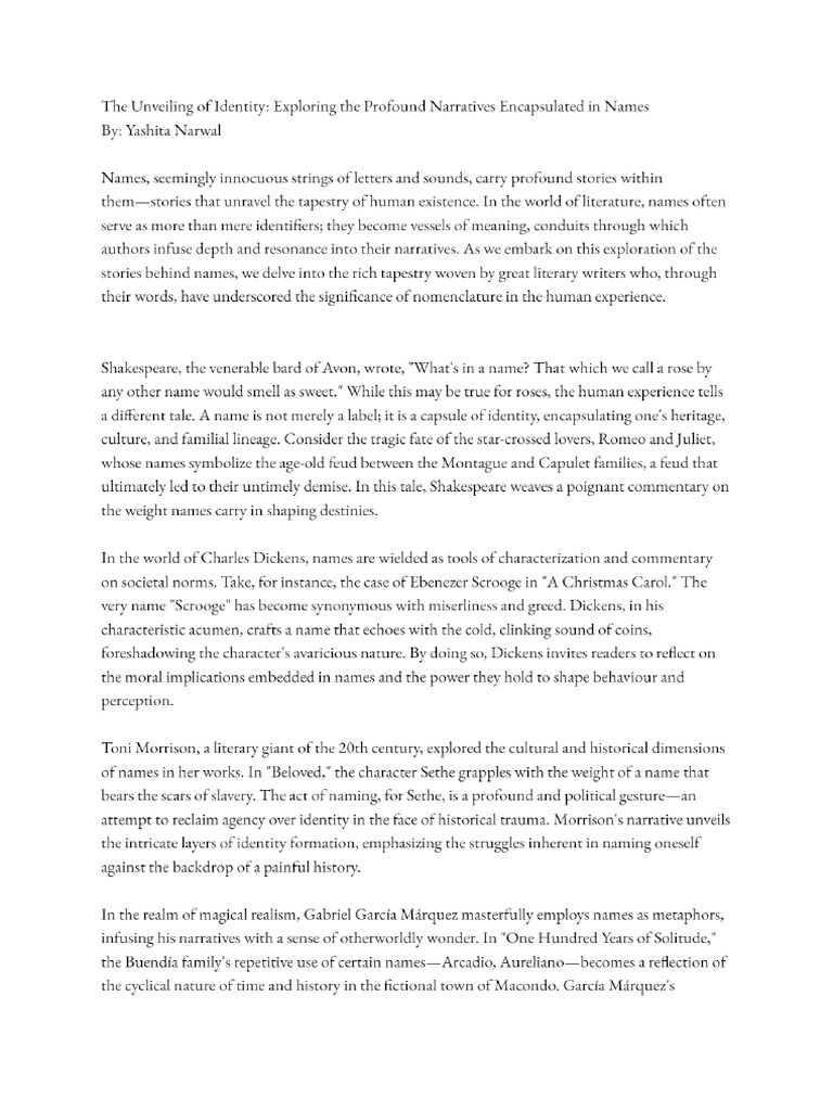 The Unveiling of Identity - Exploring The Profound Narratives Encapsulated in Names - ILIDE ...