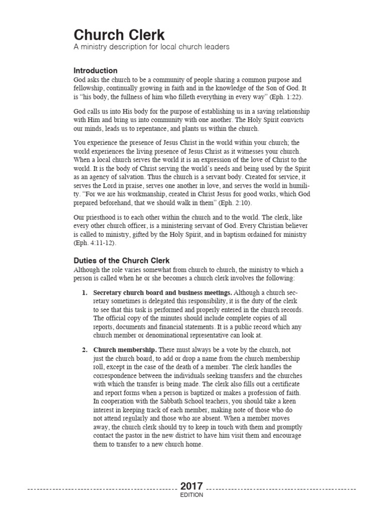 Church Clerk | PDF | Christian Church | Jesus