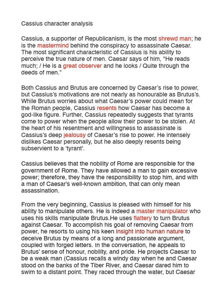Character Ananlysis of Cassius and Caesar | PDF | Julius Caesar | Mark ...