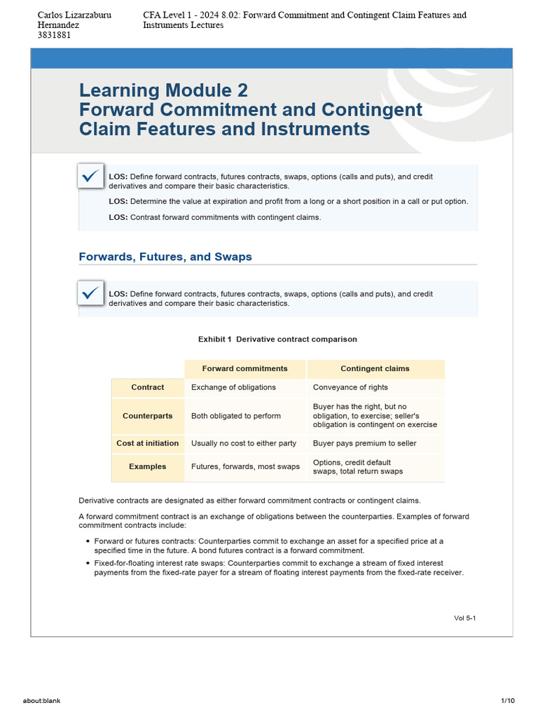 LM02 Forward Commitment and Contingent Claim Features and Instruments | PDF | Derivative ...