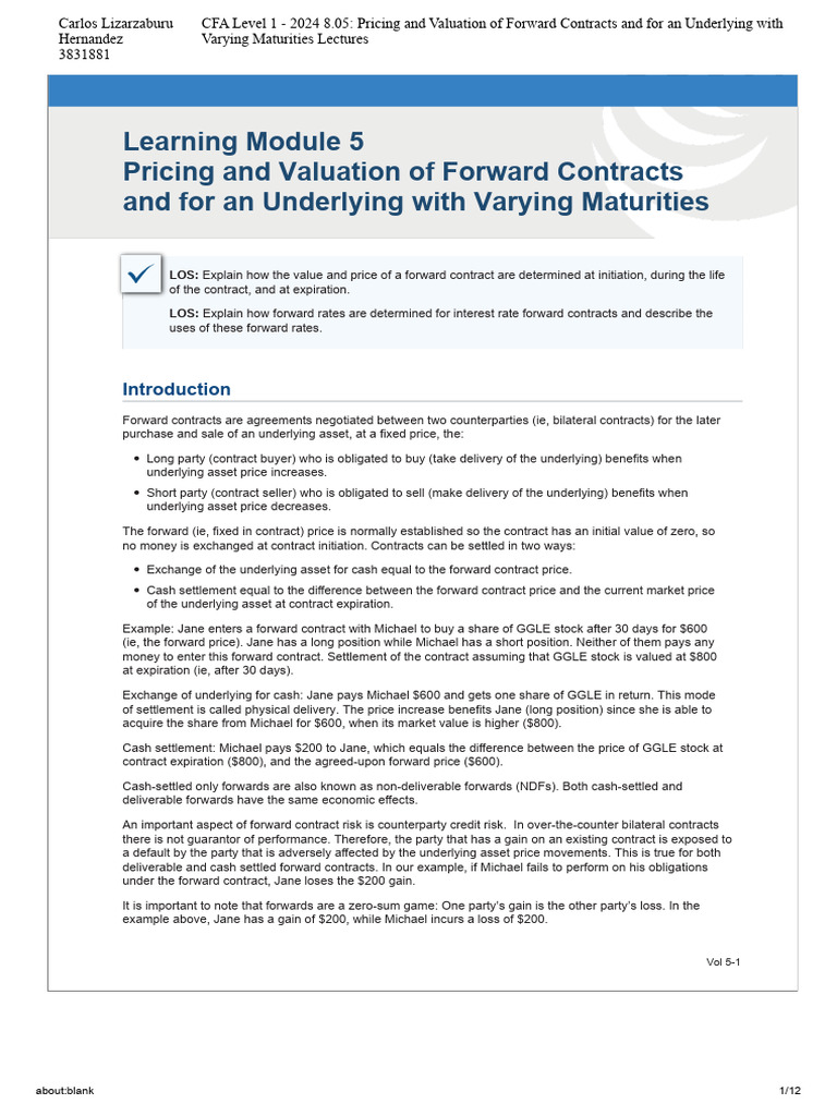 LM05 Pricing and Valuation of Forward Contracts and For An Underlying With Varying Maturities ...