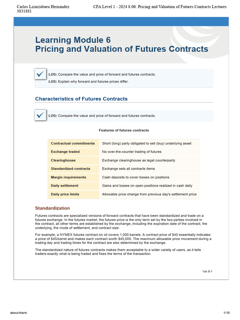 LM06 Pricing and Valuation of Futures Contracts | PDF | Futures ...