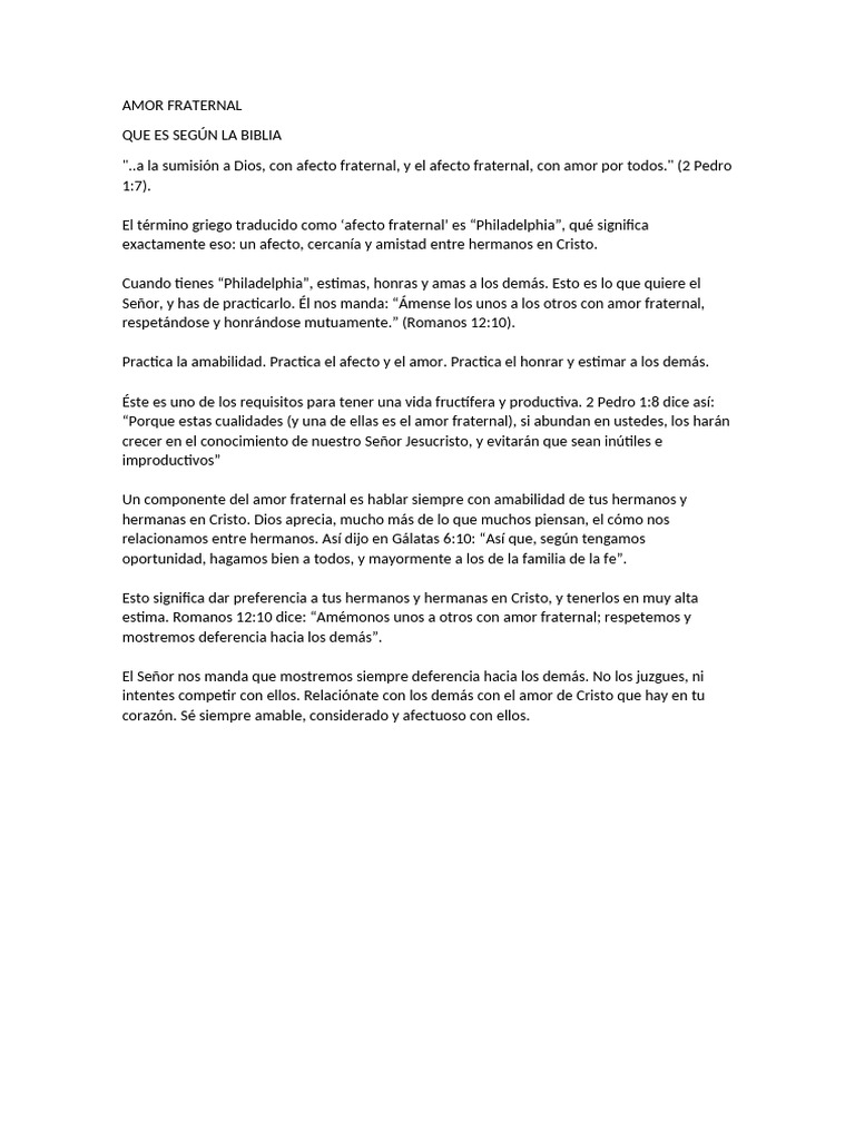 Amor Fraternal en la Biblia | PDF
