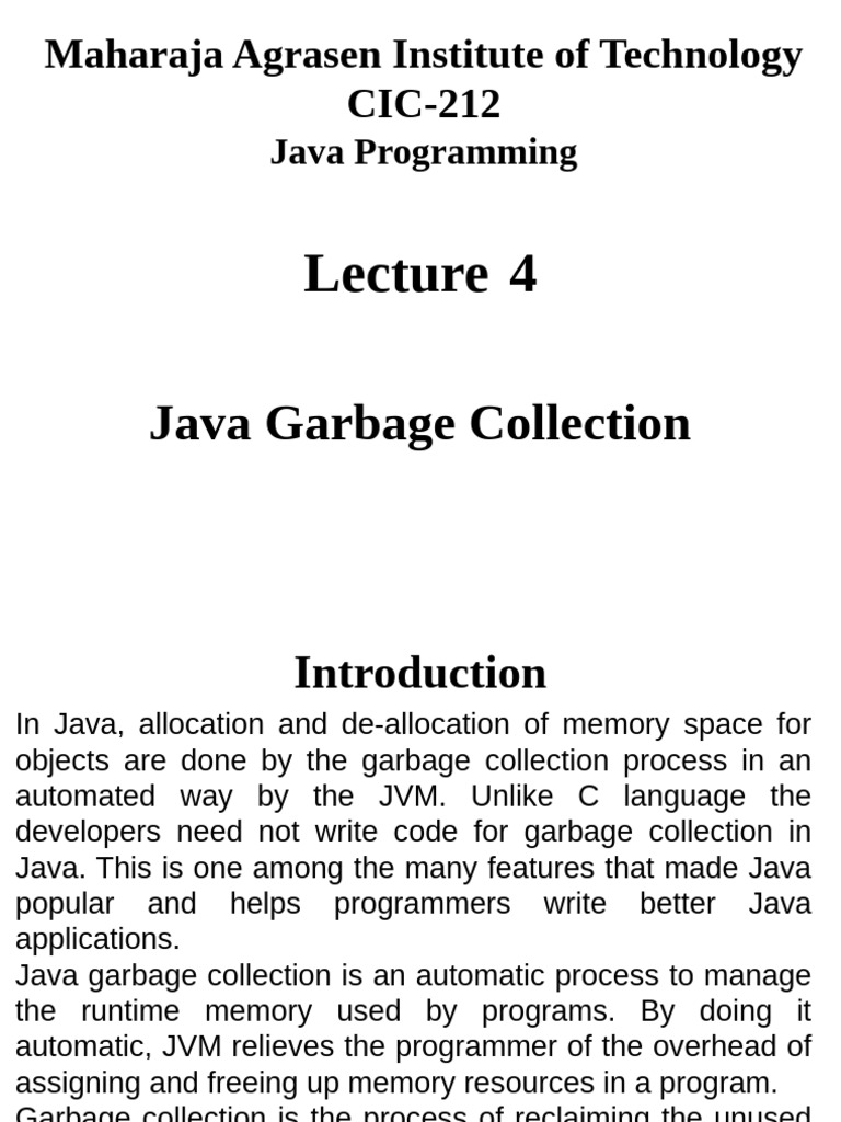 Lecture 4 Garbage Collection | PDF | Java (Programming Language) | Java Virtual Machine