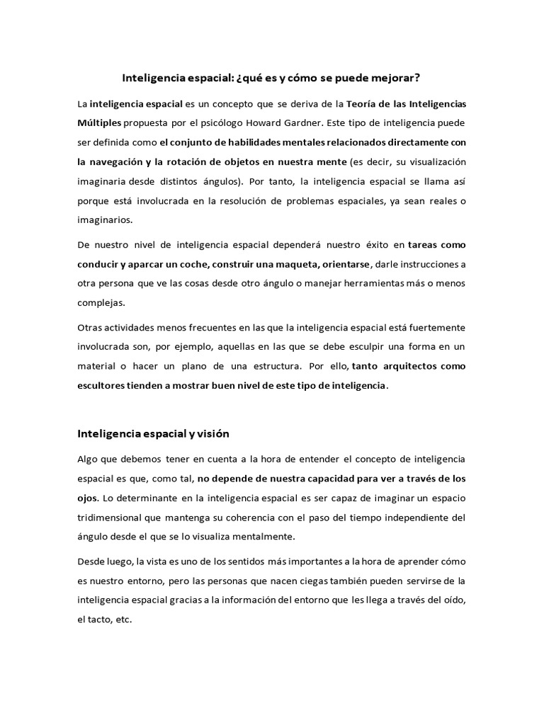 Inteligencia Espacial | PDF | Inteligencia | Mente