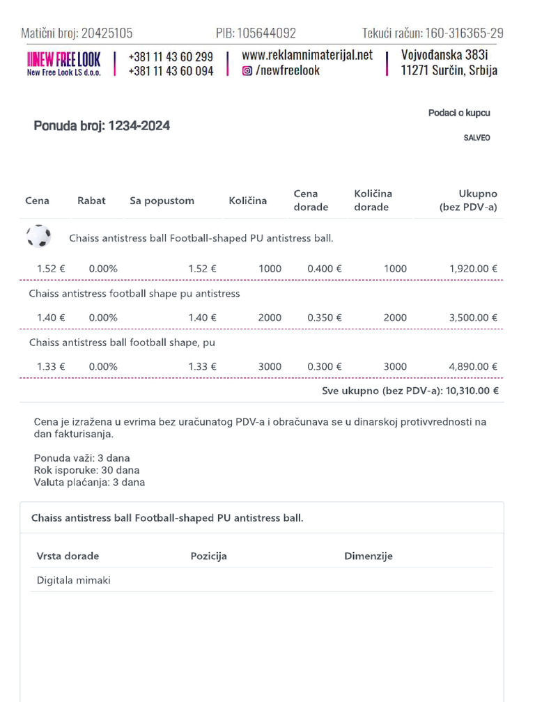 Ponuda Broj 1234 - Salveo. Antistress | PDF