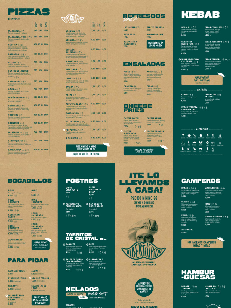 Carta AlbertosPizza Online | PDF | Pizza | Brocheta