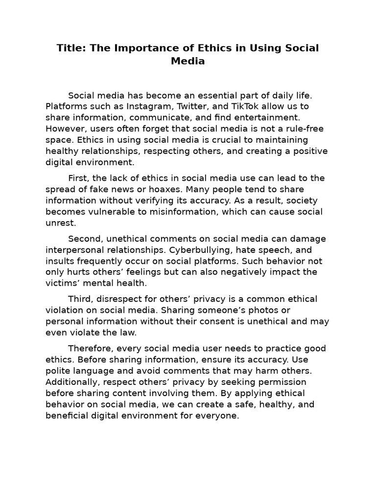 Title: The Importance of Ethics in Using Social Media | PDF