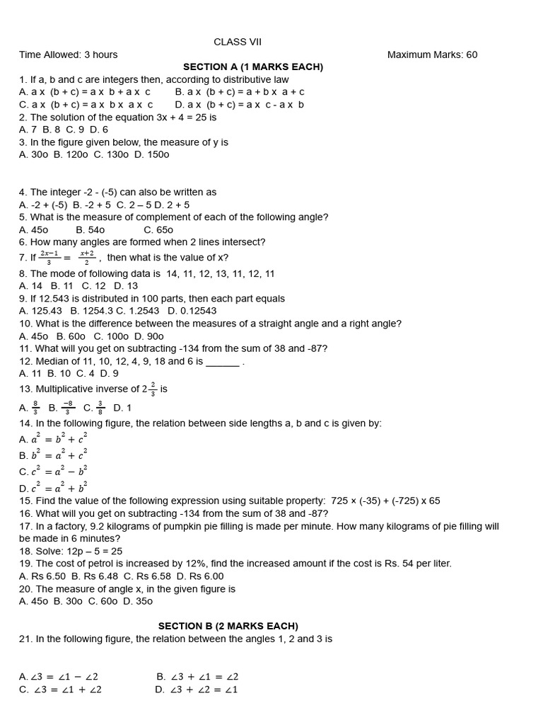 Class Vii Merged | PDF | Mode (Statistics) | Mathematics