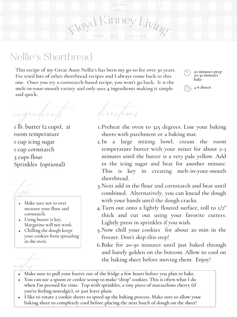 Great Aunt Nellie's Shortbread Recipe | PDF | Baking | Dough