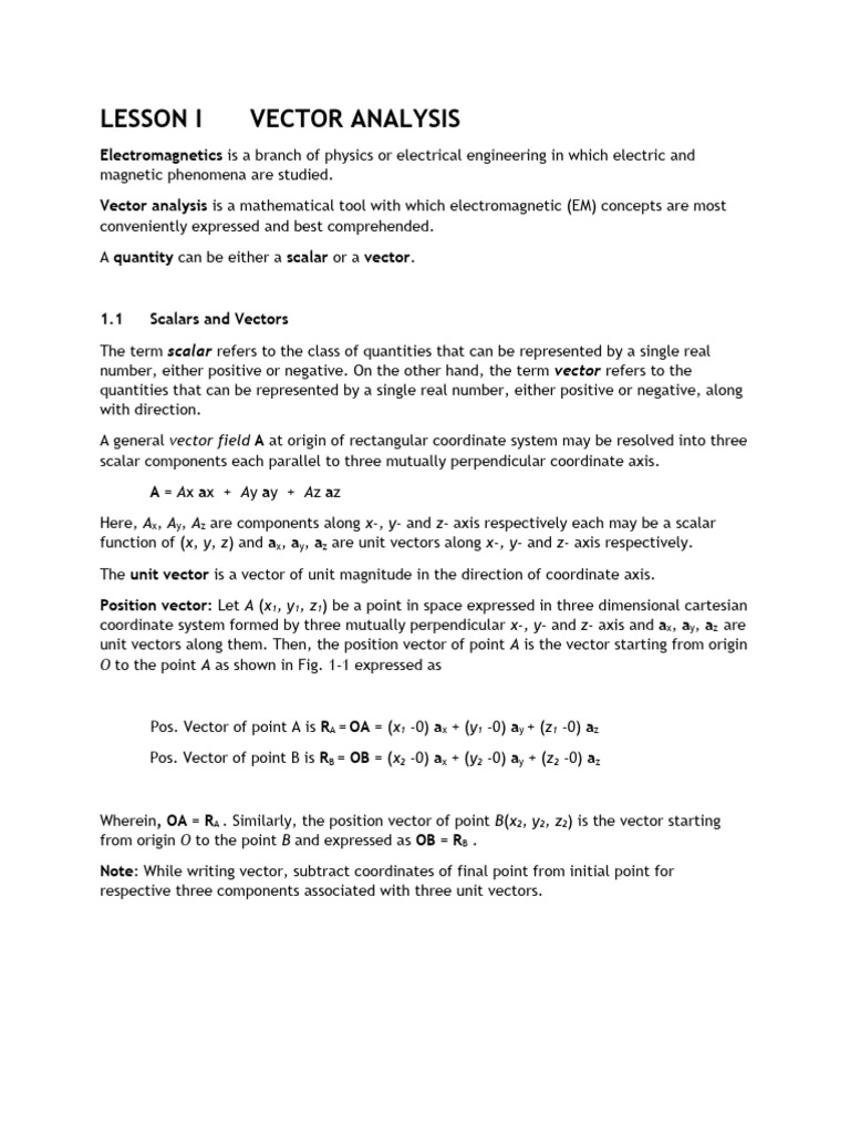 Electromagnetics and Vector Analysis | PDF | Euclidean Vector ...
