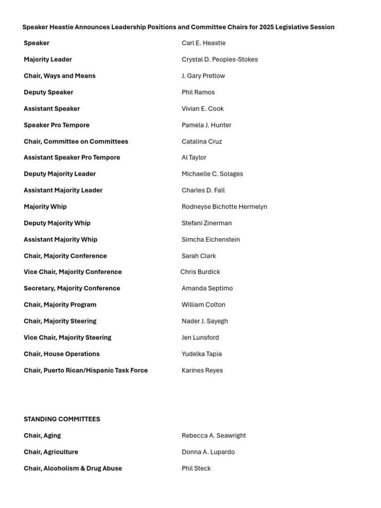 Assembly 2025 Committee CHairs | PDF