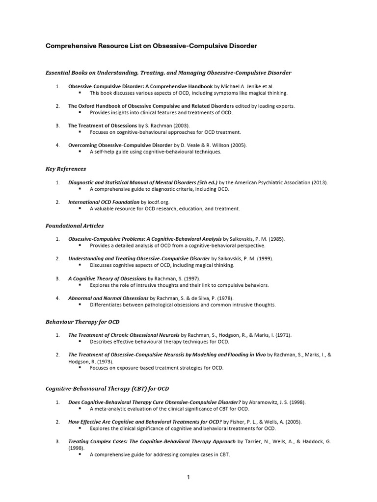 Comprehensive Resource List On Obsessive-Compulsive Disorder | PDF ...