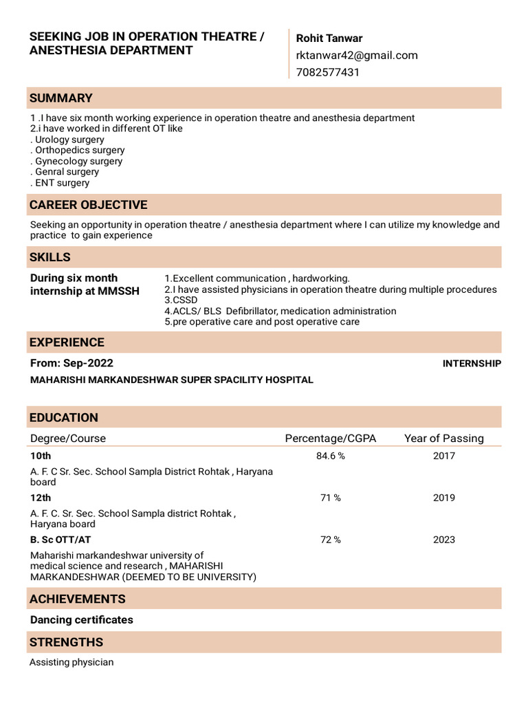 Resume - ROHIT TANWAR - Format6 | PDF | Surgery | Health Care