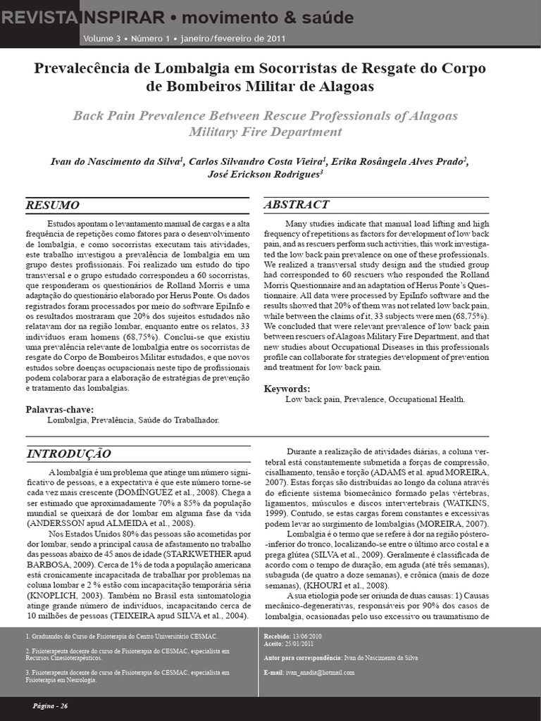 PrevalÃªncia Lombalgia Artigo 573 | PDF | Paramédico | Dor lombar
