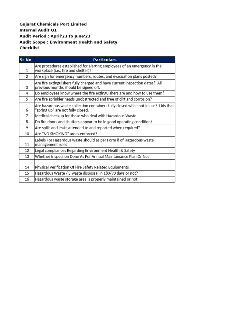 EHS Checklist | PDF | Electronic Waste | Occupational Safety And Health