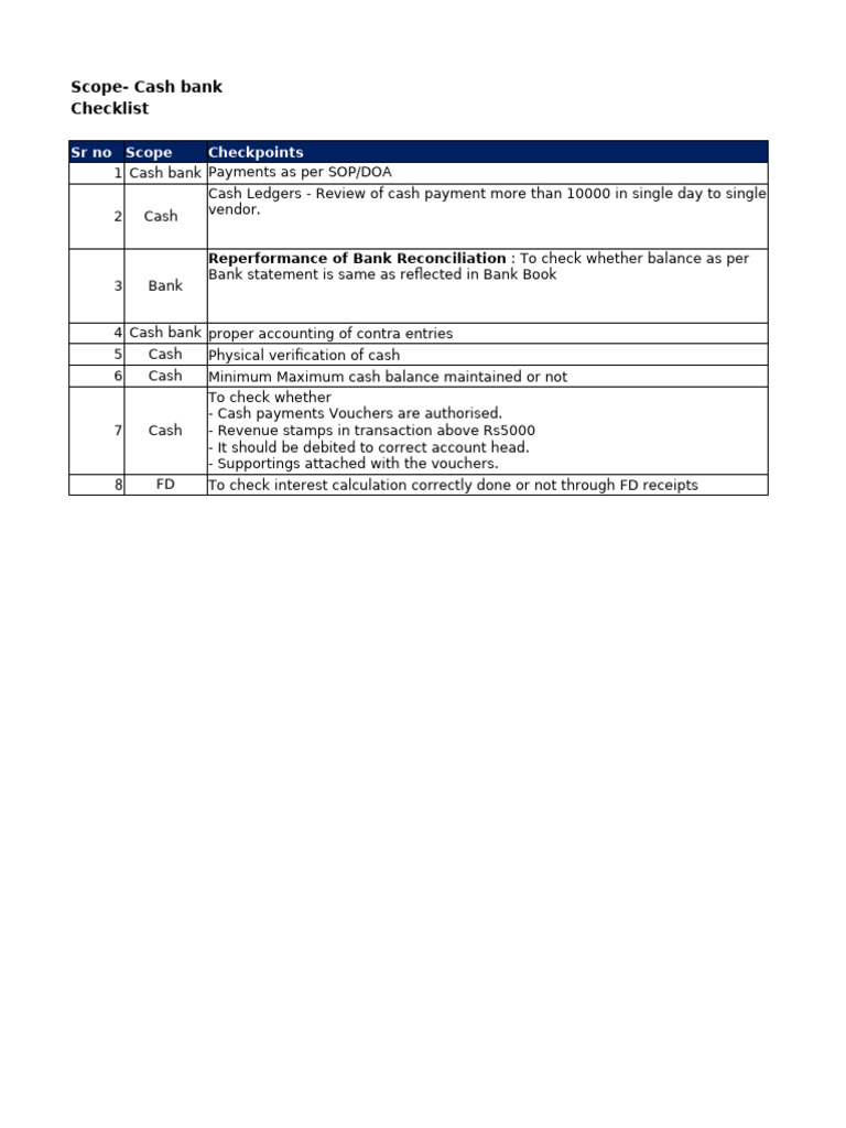 Treasury Checklist | PDF