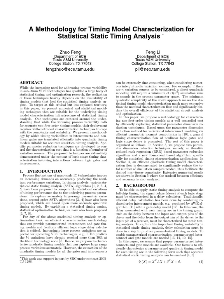A Methodology For Timing Model Characterization For Statistical Static ...