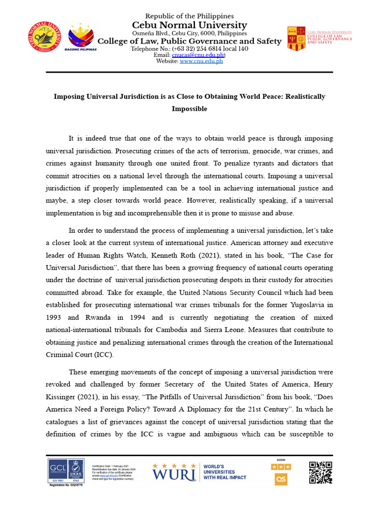 Position Paper On Universal Jurisdiction | PDF | International Criminal ...