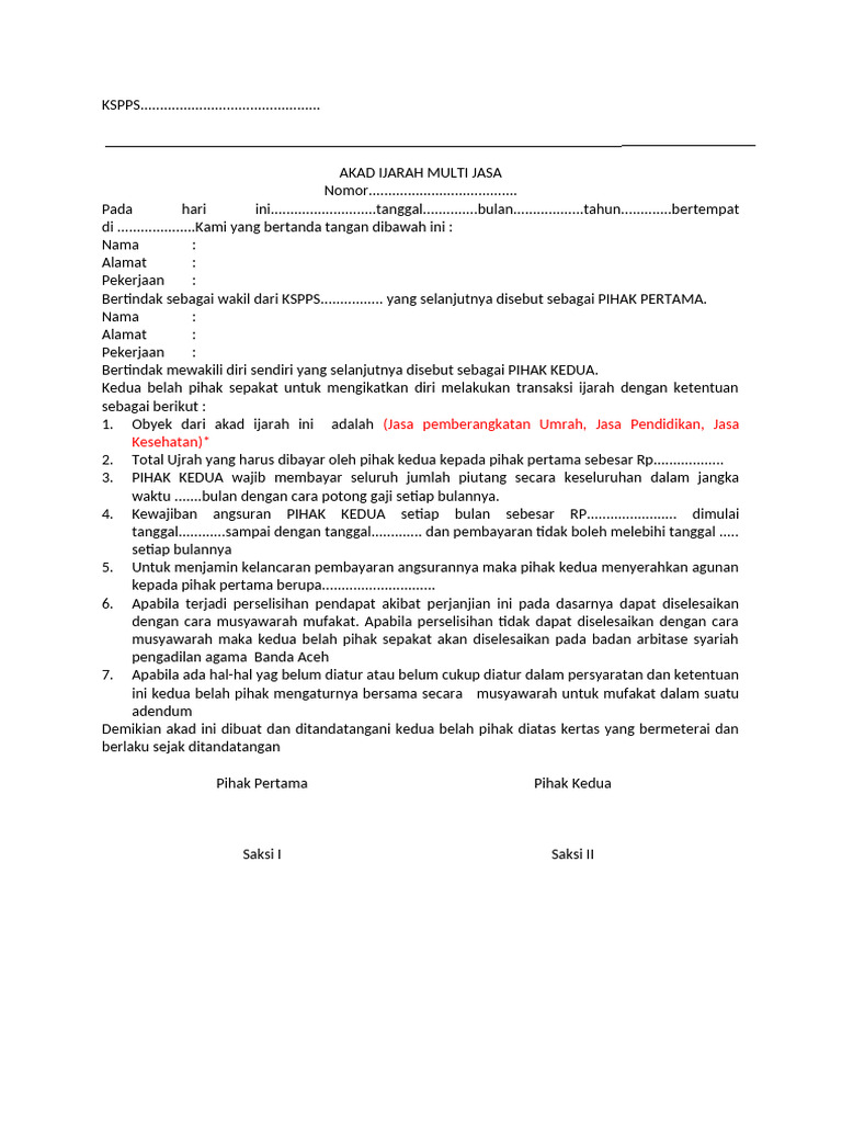 Akad Ijarah MU JASA | PDF