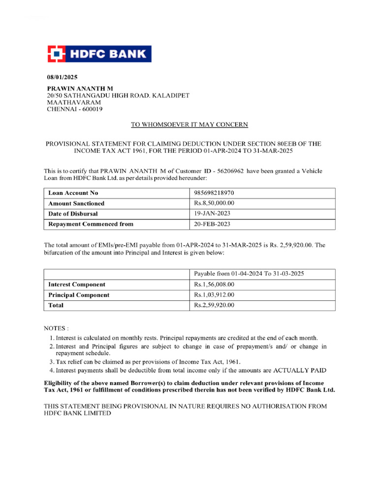 EV Interest Certificate | PDF