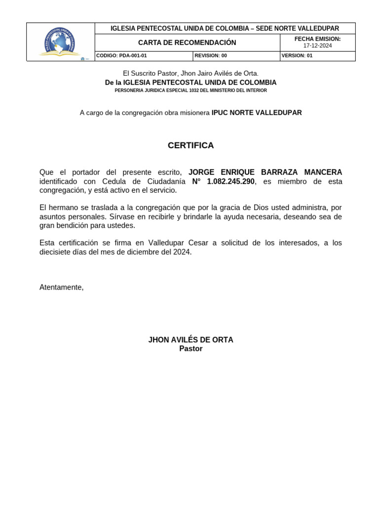 Cartas de Recomendación IPUC | PDF