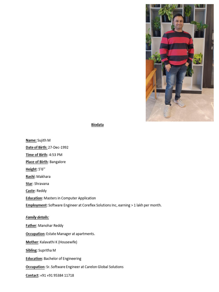 Sujith Biodata | PDF