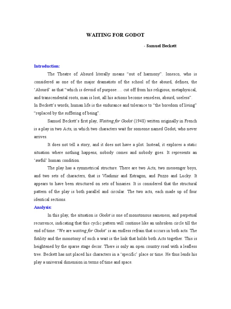 Waiting For Godot | PDF | Theatre | Entertainment (General)