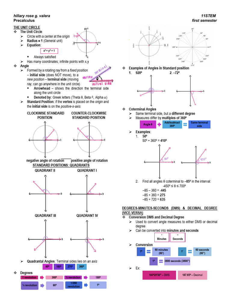 11 PRECALC 1st Quarter Copy | PDF | Angle | Elementary Geometry