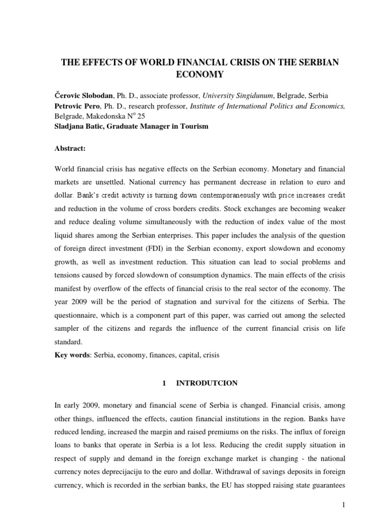 NR - The Effects of World Financial Crisis On The Serbian Economy | PDF ...