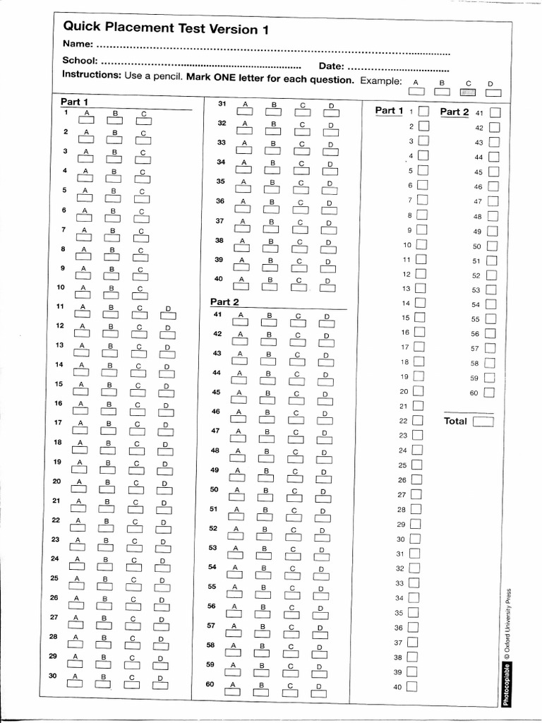Quick Placement TST V1 Oup-Ce-As | PDF