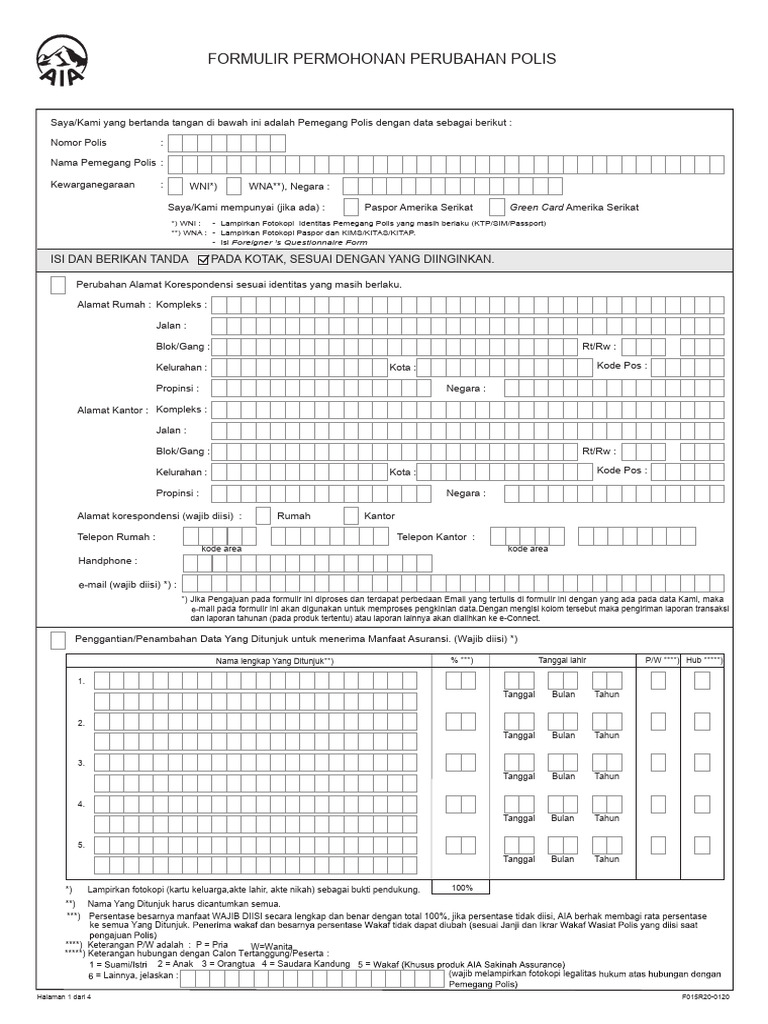 132221504149507646_formulir Permohonan Perubahan Polis 0120 | PDF