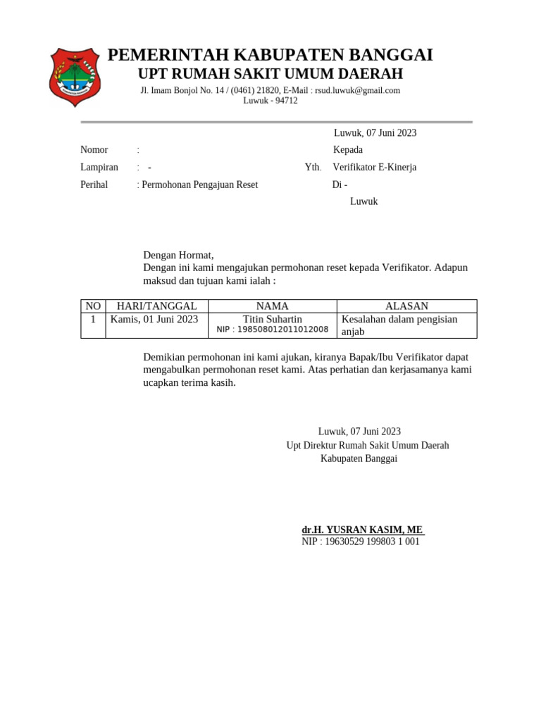 Surat Pengajuan Reset | PDF