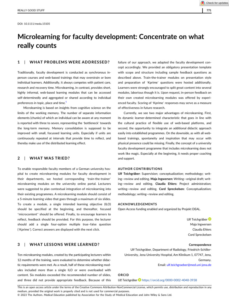 Medical Education - 2023 - Teichgräber - Microlearning for faculty ...