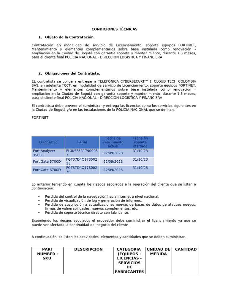 TCCT-Condiciones Tecnicas Reneg POLICIA Adicion 3m (1) | PDF | Logística | Informática