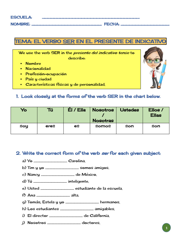 Ser Worksheet | PDF